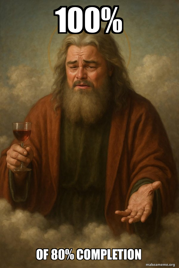 100% of 80% completion - God’s Utter Disappointment Meme Generator