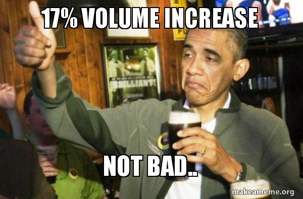 17% VOLUME INCREASE NOT BAD.. - Upvote Obama Meme Generator