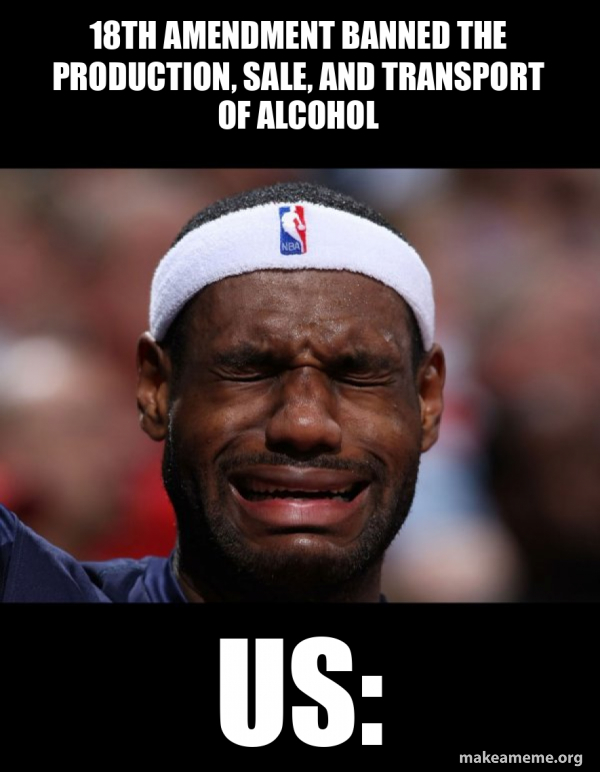 18th amendment banned the production, sale, and transport of alcohol US ...