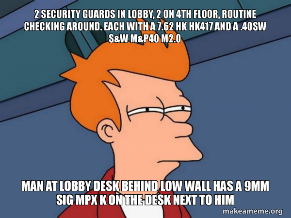 2 SECURITY GUARDS IN LOBBY, 2 ON 4TH FLOOR, ROUTINE CHECKING AROUND ...