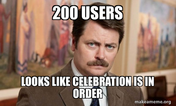 200 users Looks like Celebration is in order - Ron Swanson : I am a ...