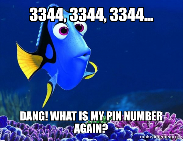 3344, 3344, 3344... DANG! What is my pin number again? - Dory from Nemo ...