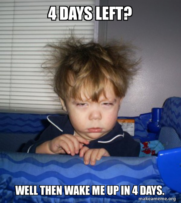 4 Days left? Well then wake me up in 4 days. - Monday Mornings Meme ...