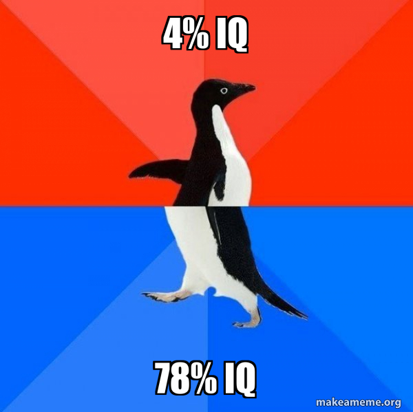 4% IQ 78% IQ - Socially Awesome Awkward Penguin Meme Generator