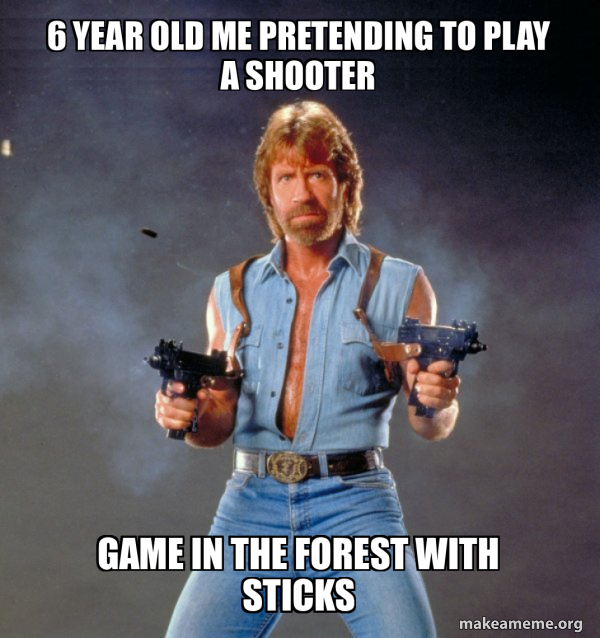 6 year old me pretending to play a shooter game in the forest with ...