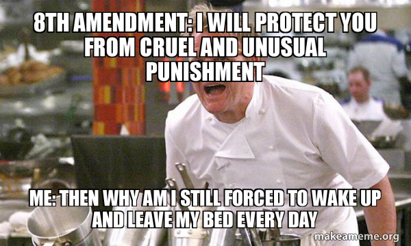 8th Amendment: I will protect you from cruel and unusual punishment Me ...