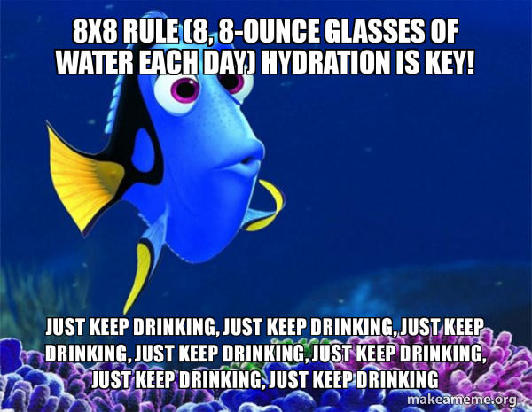 8x8 Rule (8, 8-ounce glasses of water each day) Hydration is key! Just ...