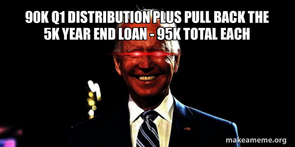 90k q1 distribution plus pull back the 5k year end loan - 95k total ...