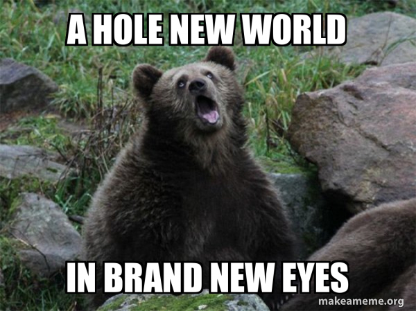 a hole new world in brand new eyes - Sarcastic Bear Meme Generator