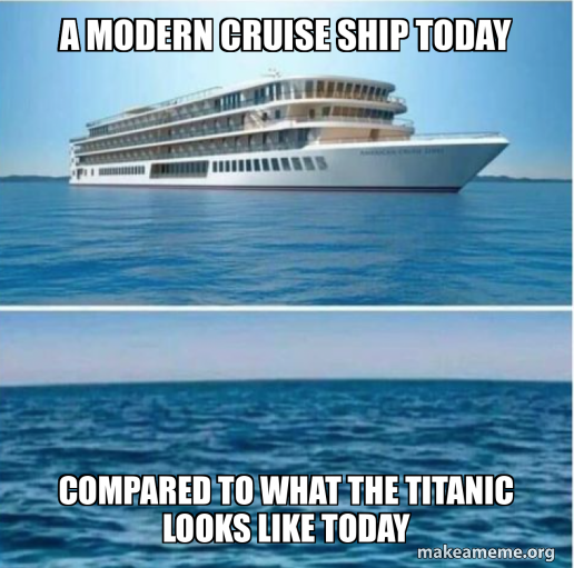 a modern Cruise Ship today Compared to what the titanic looks like ...