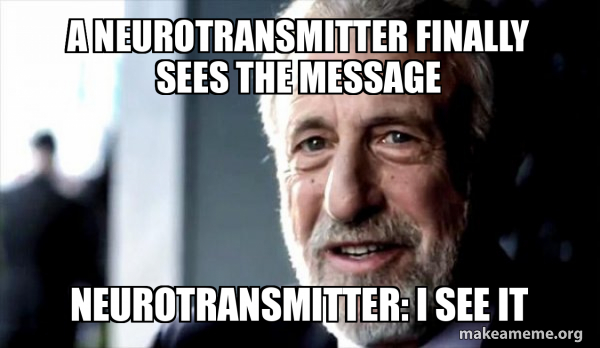 A Neurotransmitter finally sees the message Neurotransmitter: I see it ...