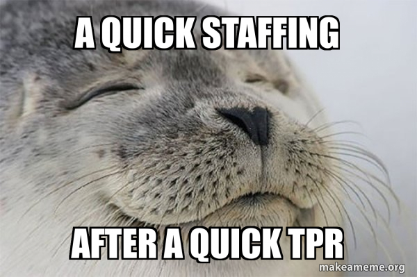 a quick staffing after a quick TPR - Satisfied Seal Meme Generator