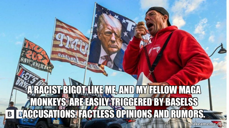 a racist bigot like me, and my fellow maga monkeys, are easily ...