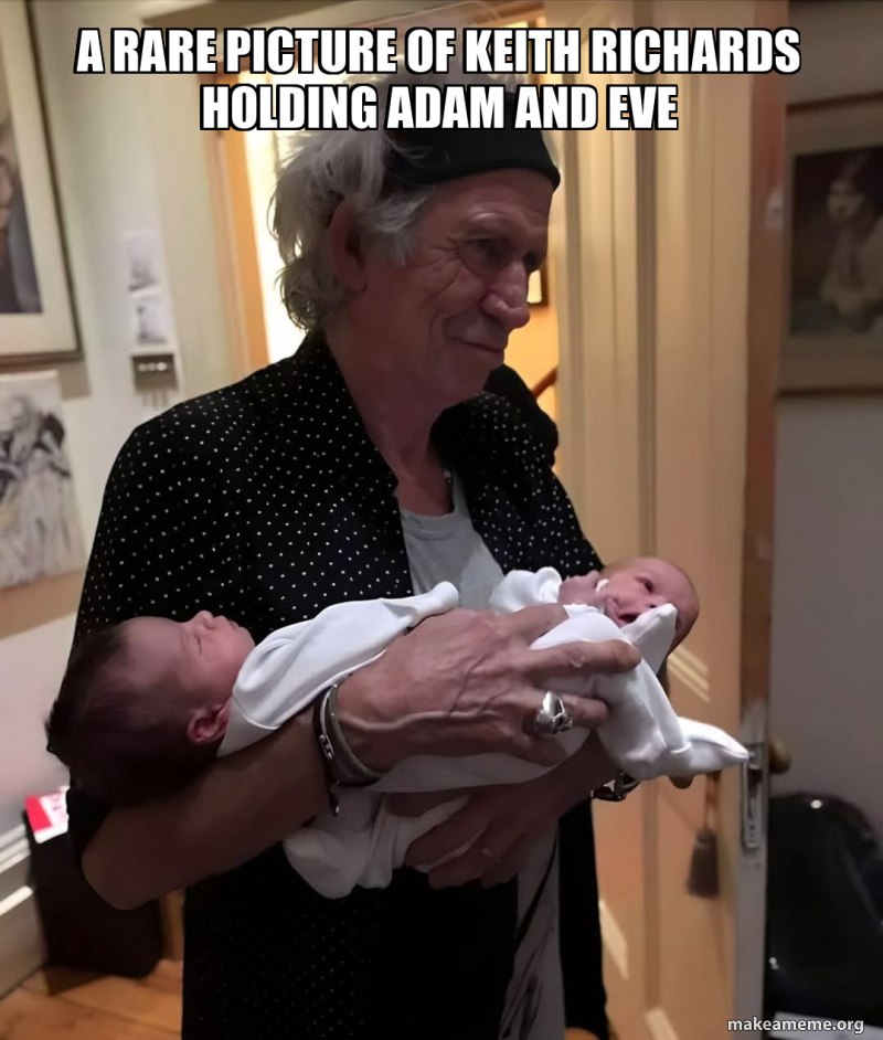 A rare picture of Keith Richards holding Adam and eve Meme Generator