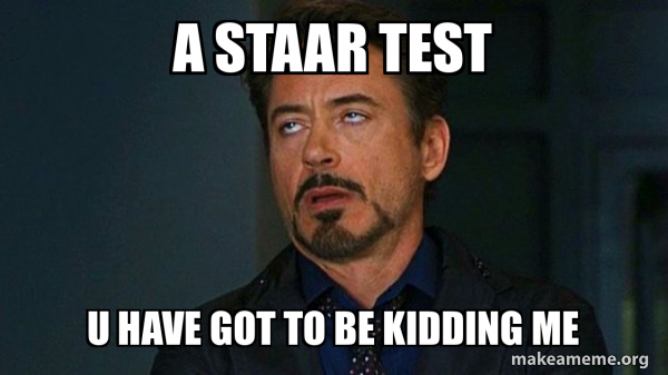 A STAAR test U have got to be kidding me - Tony Stark Eye Roll Meme ...