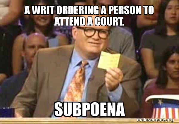 a writ ordering a person to attend a court. Subpoena - Drew Carey - Who ...