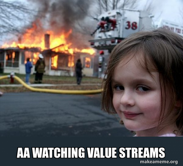 AA Watching Value Streams - Disaster Girl Meme Generator