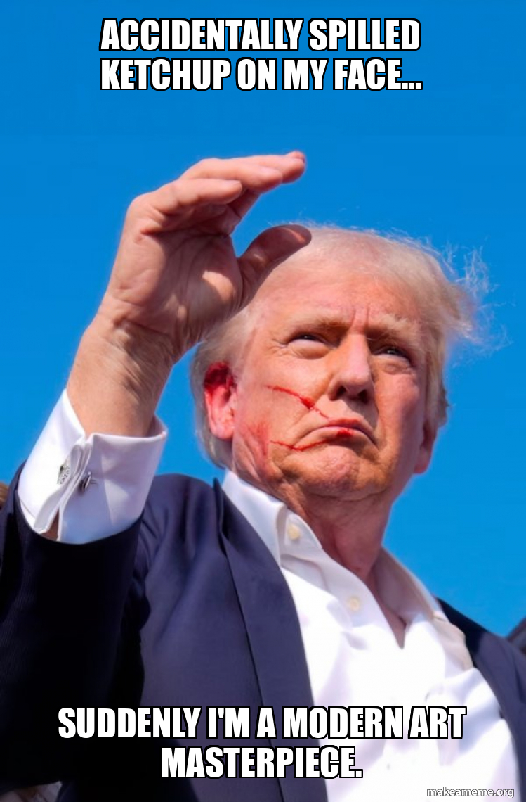 Accidentally spilled ketchup on my face... Suddenly I'm a modern art ...