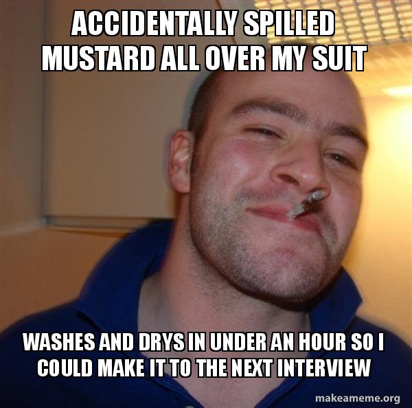 Accidentally spilled mustard all over my suit Washes and drys in under ...