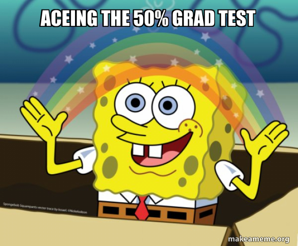 aceing the 50% grad test - Rainbow SpongeBob Meme Generator
