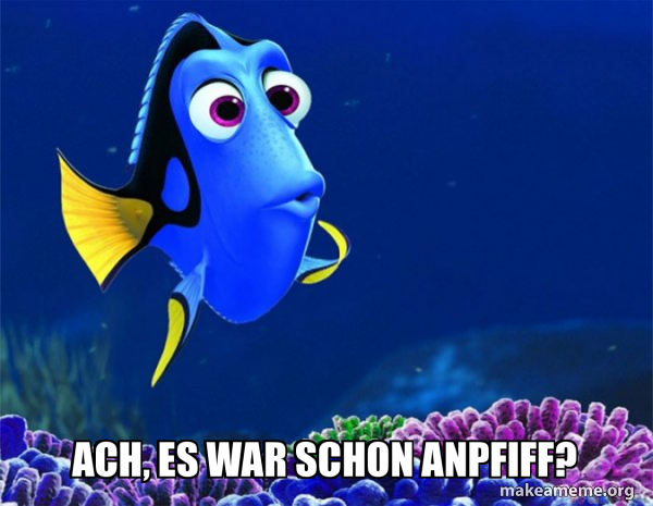 Ach, es war schon anpfiff? - Dory from Nemo (5 second memory) Meme ...