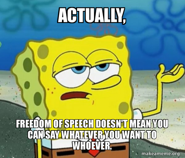 Actually, Freedom of Speech doesn't mean you can say whatever you want ...