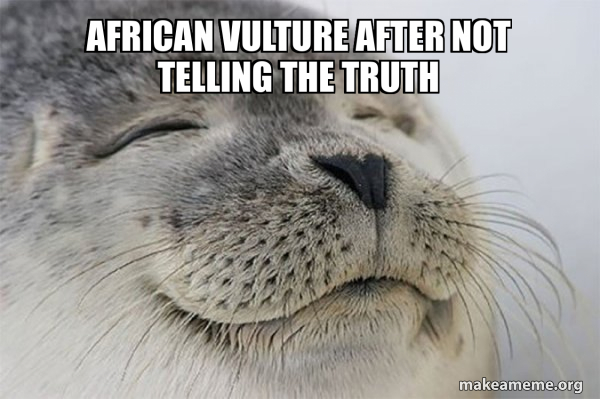 African Vulture after not telling the truth - Satisfied Seal Meme Generator