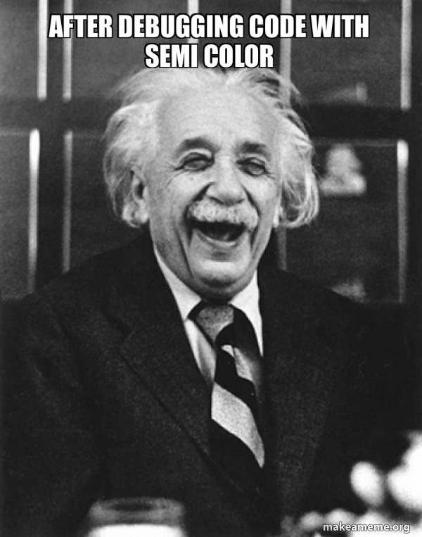 After debugging code with semi color - Laughing Albert Einstein Meme ...
