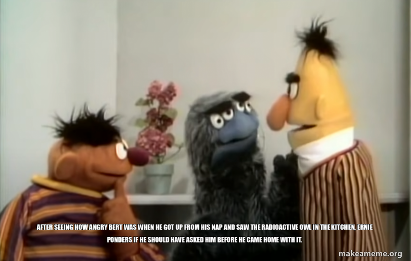 After seeing how angry Bert was when he got up from his nap and saw the ...