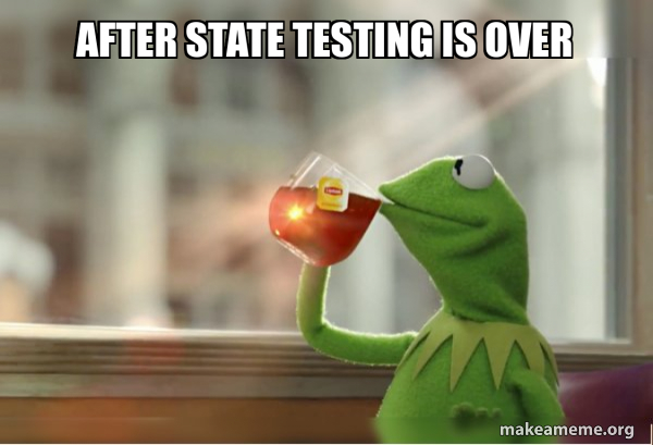 After state testing is over - Kermit Drinking Tea Meme Generator
