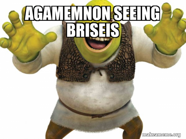 Agamemnon seeing Briseis - Shrek Meme Generator