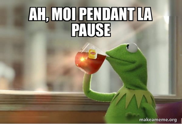 ah, moi pendant la pause - Kermit Drinking Tea Meme Generator