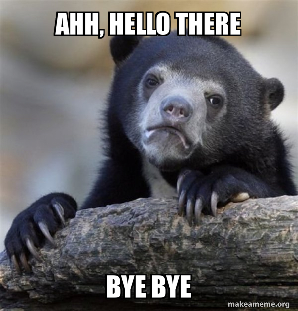 Ahh, Hello there bye bye - Confession Bear Meme Generator