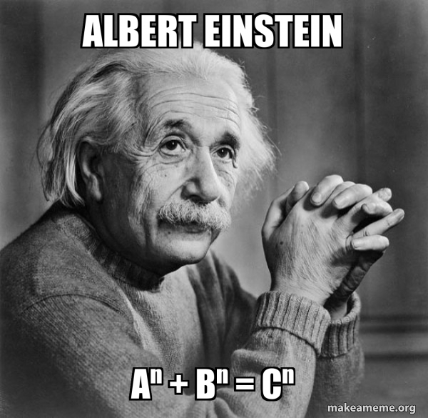 Albert Einstein aⁿ + bⁿ = cⁿ - Serious Albert Einstein Meme Generator