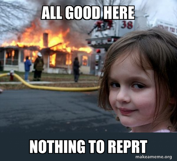 All good here nothing to reprt - Disaster Girl Meme Generator
