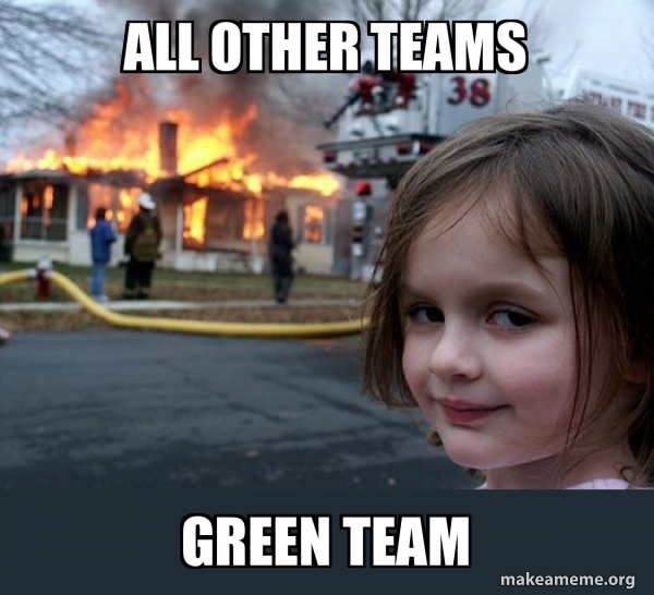 All other teams Green team - Disaster Girl Meme Generator