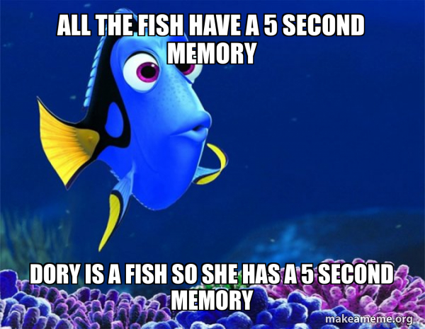 All the fish have a 5 second memory Dory is a fish so she has a 5 ...