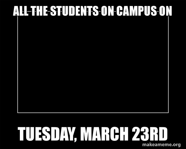All the students on Campus on Tuesday, March 23rd - Motivational Meme ...