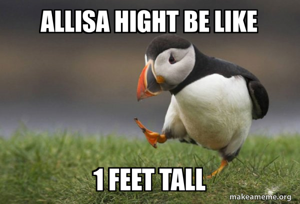 allisa hight be like 1 feet tall - Unpopular Opinion Puffin Meme Generator