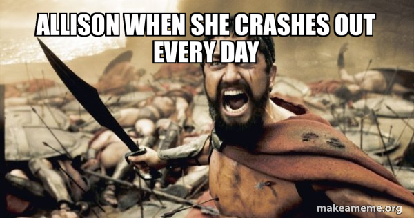 Allison when she crashes out every day - The 300 Meme Generator