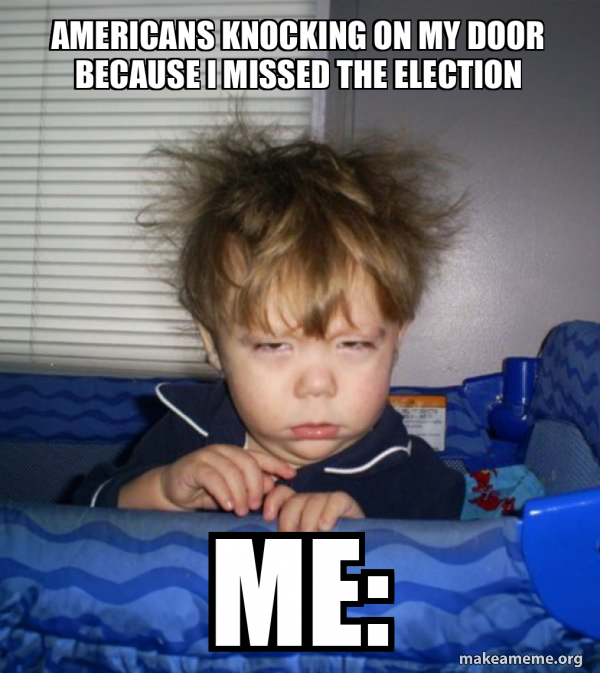 Americans knocking on my door because I missed the election Me ...