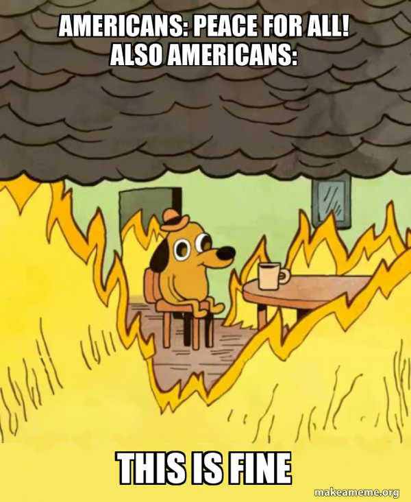 Americans: Peace for all! Also Americans: This is fine - This Is Fine ...