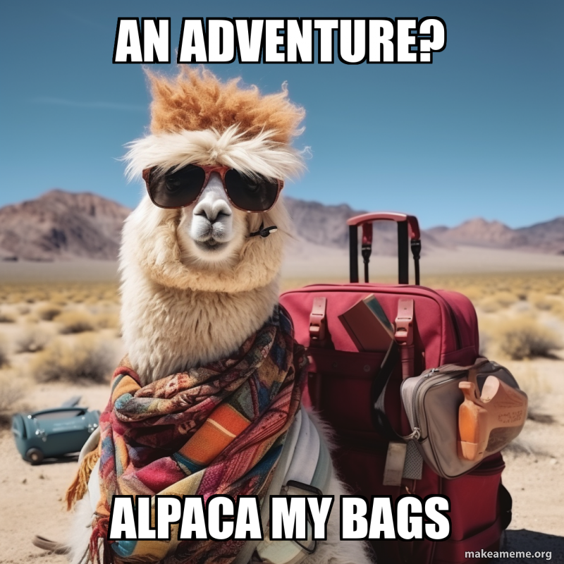 An adventure? Alpaca my bags Meme Generator