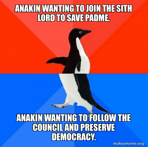 Anakin wanting to join the Sith Lord to save Padme. Anakin wanting to ...