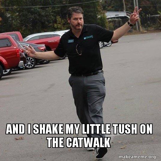 And I shake my little tush on the catwalk Meme Generator
