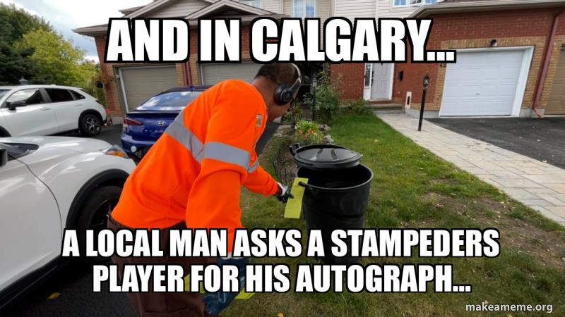 and in calgary... a local man asks a stampeders player for his ...