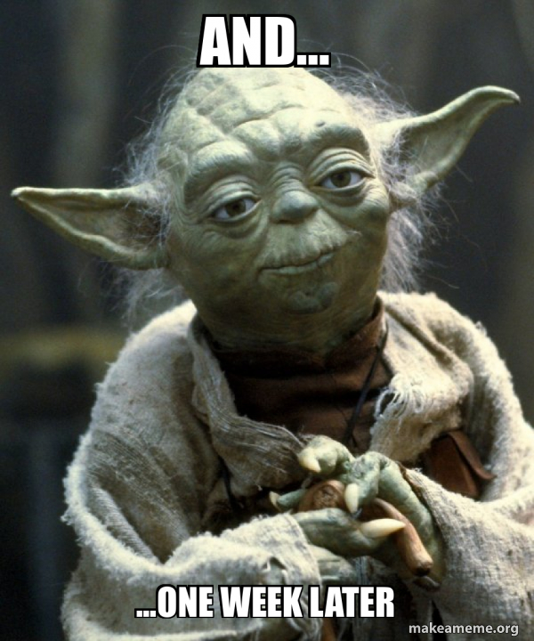 anD... ...ONE WEEK LATER - Yoda Meme Generator