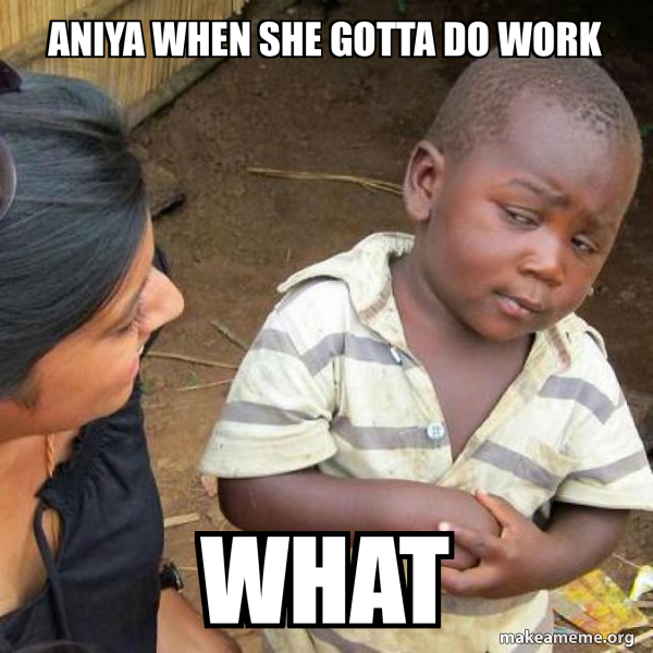 Aniya when she gotta do work what - Skeptical Third World Kid Meme ...