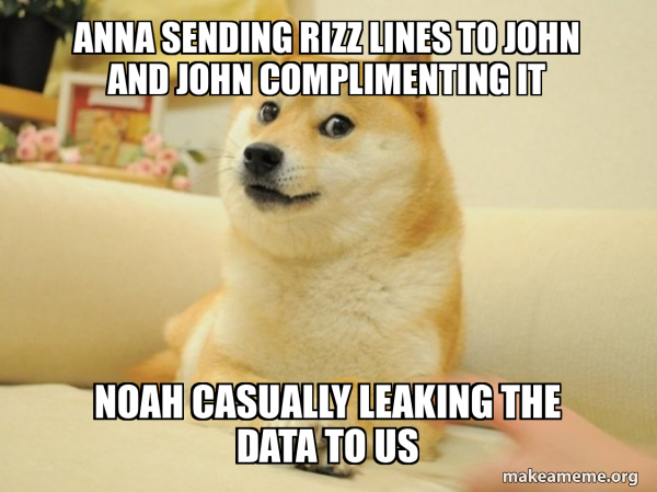 Anna sending rizz lines to john and john complimenting it Noah casually ...