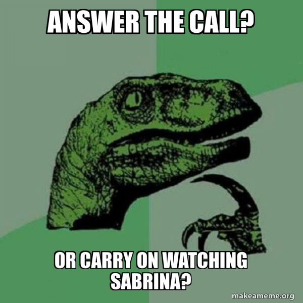 Answer the call? Or carry on watching Sabrina? - Philosoraptor Meme ...